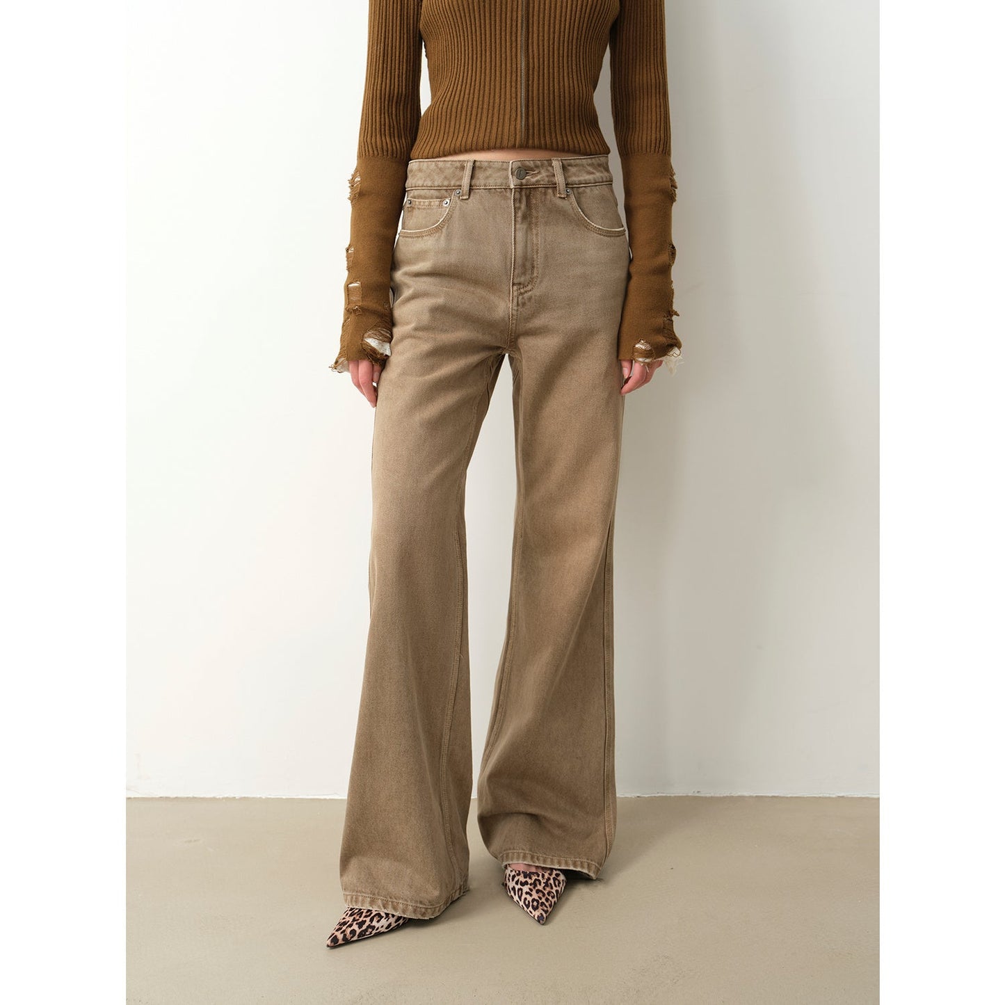 "Pure Flared" Japanese imported fabric Vintage retro washed loose flar ...